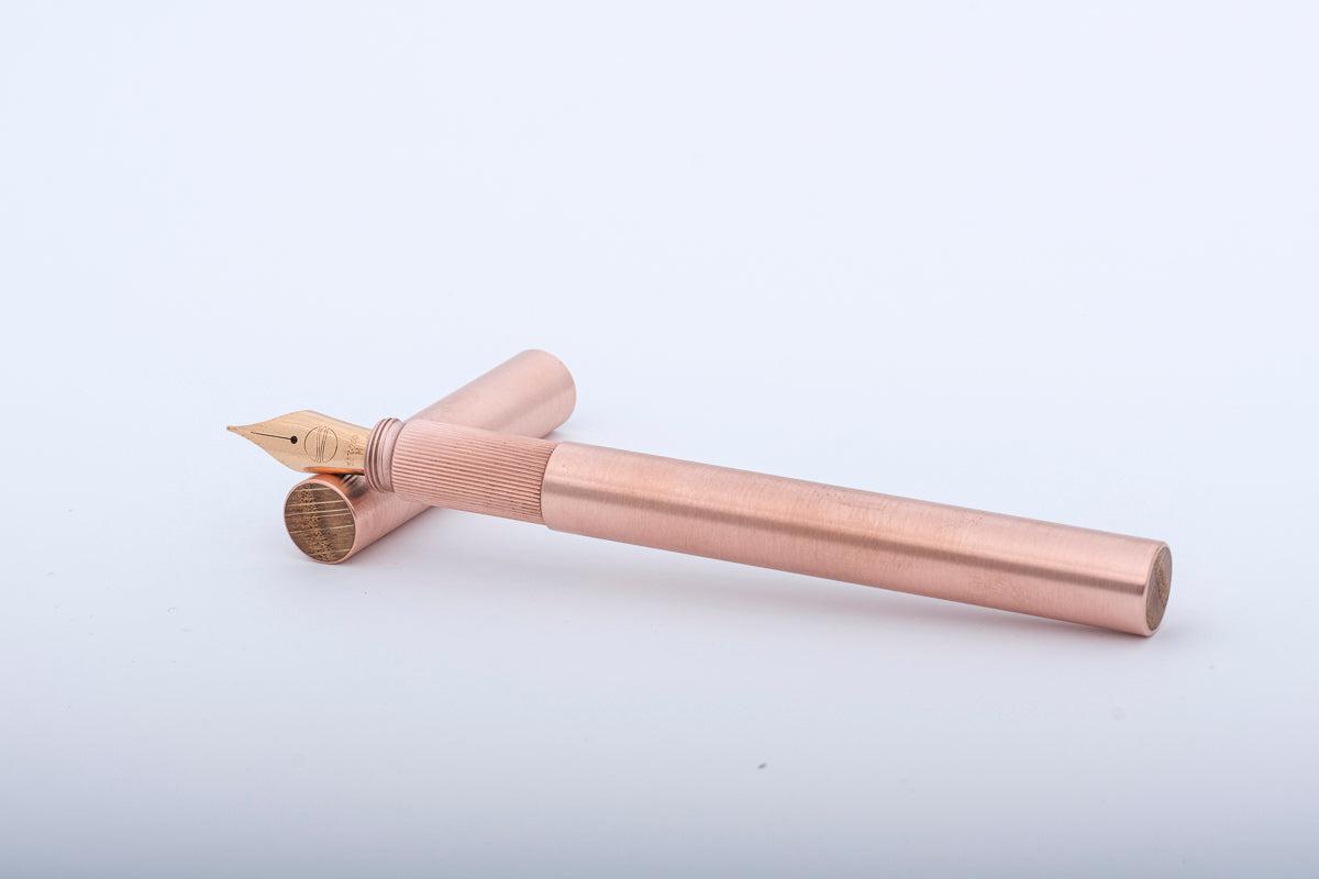 LONGCAP, brushed copper fountain pen with oak inlet, handmade – ELBWOOD ...