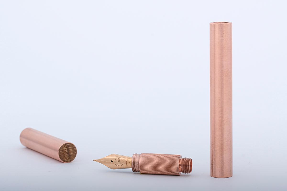 LONGCAP, brushed copper fountain pen with oak inlet, handmade – ELBWOOD ...